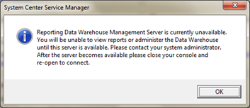 Reporting Data Warehouse Management Server is currently unavailable # ...